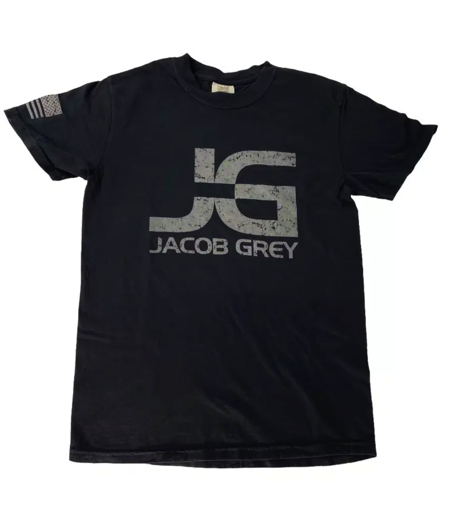 Jacob Grey T-Shirt - Soft Wash, Armor Black, Distressed JG Logo and U.S ...